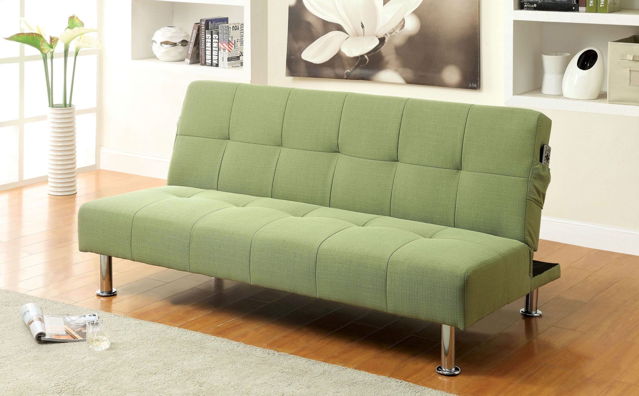 CM2679GR Contemporary Green Flax Fabric Futon Sofa Bed - Luchy Amor ...