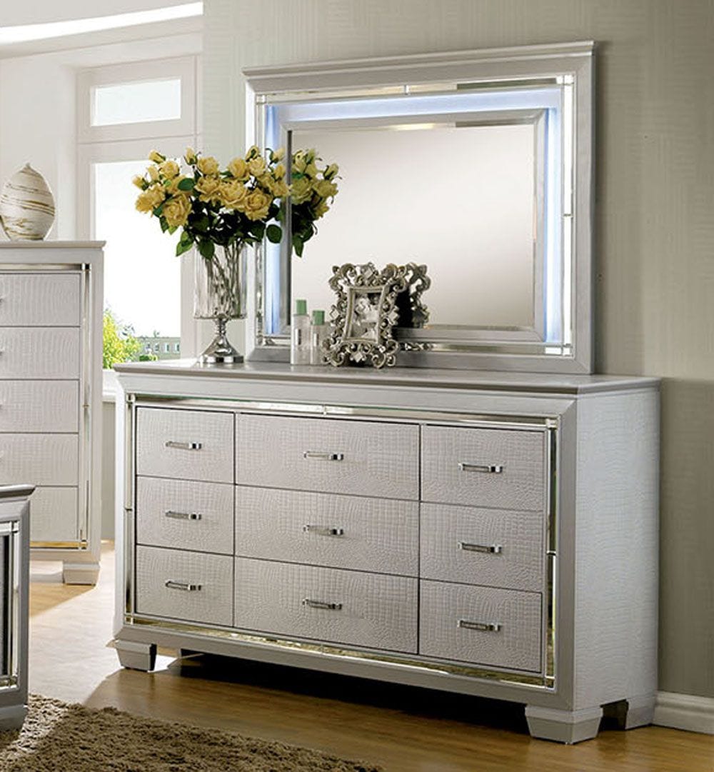 CM7979SV D Contemporary Silver Dresser And Mirror Set Luchy Amor CM7979SV D Contemporary Silver Dresser And Mirror Set Luchy Amor