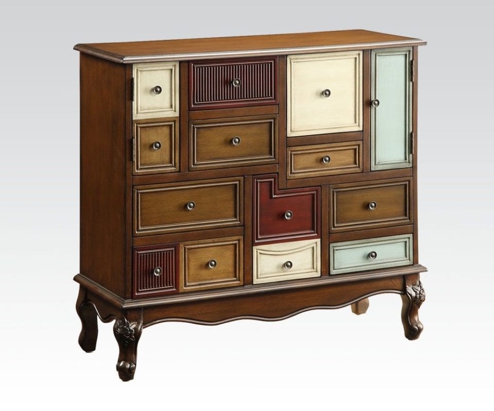 90117 Dacian Oak Console Table With Multi-Color Drawers Doors - Luchy ...
